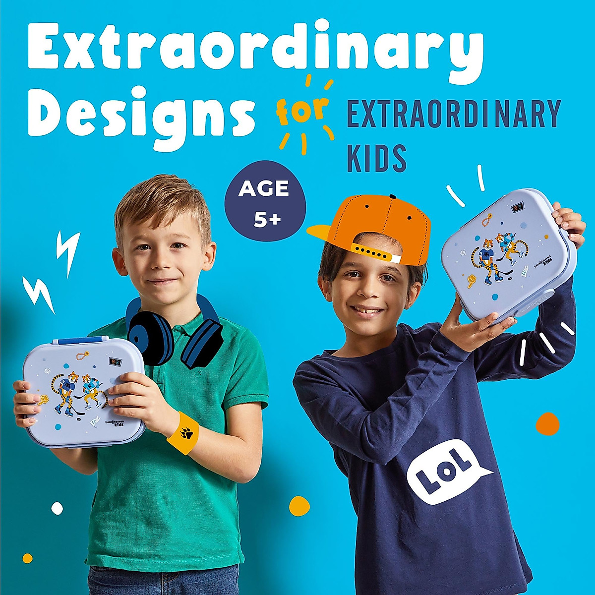 Bentoheaven Premium Bento Lunch Box for Kids, 9 Designs, Leak-proof 3-4 Compartments, Divider, Ideal size 30oz, Microwave/Dishwasher Safe Kids Bento Box (Loncheras Para Niños/Niñas)[Ice Blue]