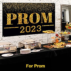 Prom 2023 Banner Graduation Prom Party Decorations Supplies Large Congrats Banner Photo Backdrop Graduation Prom Banner Hanging (Black, Gold)