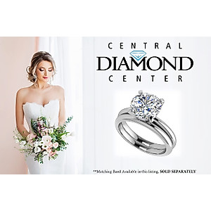 Central Diamond Center VOGUE 4 Prong Round Silver Solitaire Engagement Wedding Ring - 9mm (3.00ct) - Platinum Plated - Size 7