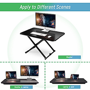 KIDINIX Standing Desk Converter 30" Ultra-Thin Height Adjustable Stand Up Desk Gas Spring Riser Sit to Stand in Seconds Computer Desk for Home and Office