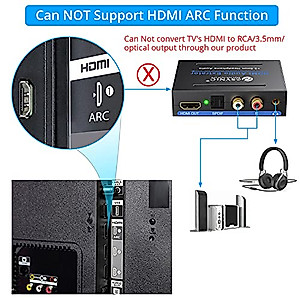 eSynic 4K HDMI Audio Extractor HDMI to HDMI + Optical TOSLINK SPDIF + Analog RCA L/R +3.5mm Jack Stereo Audio Video Splitter Converter with Power ON/Off Switch Support 4K Full HD1080p 3D