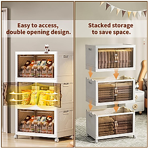 Carrie Joe Storage Bins with Lids Collapsible Storage Cabinet Closet Organizer Stackable Clothes & Book Storage Foldable Plastic Container with Door Crate for Shoes Cabinet