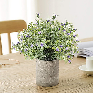 3 Pack Small Potted Artificial Plastic Plants,Mini Fake Rosemary Plant Faux Flower Houseplants for Home Decor Indoor,9.5" Tall Greenery Plants for Wedding Home Office Desk Garden,Indoor &Outdoor