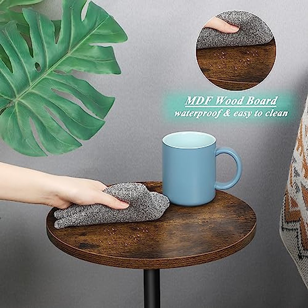 smusei Small Side Table for Small Spaces Round Bar Table with Marble Base Round End Table Drink Table Pedestal for Sofa Couch Chair Patio, Brown