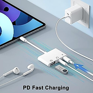 MASAYA USB 3 Camera Adapter,3 in 1 USB Female OTG Adapter with 3.5 mm Headphone Jack and Charging Splitter Compatible with i-Phone 12 11 X 8,Support Card Reader,MIDI