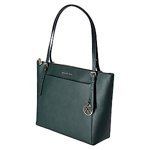 Michael Kors Voyager Large East West Tote Front Snap Pocket Top Zip Shoulder Bag Leather (Racing Green)
