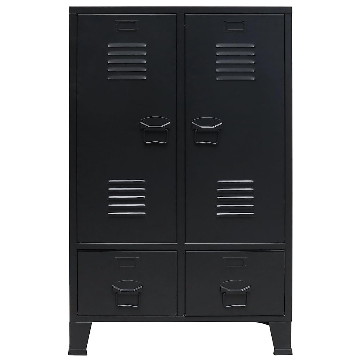 vidaXL Black Wardrobe - Metal Industrial Style Closet with Adjustable Interior Shelves & Drawers, Unique Name Card Holders - Durable & Easy to Assemble