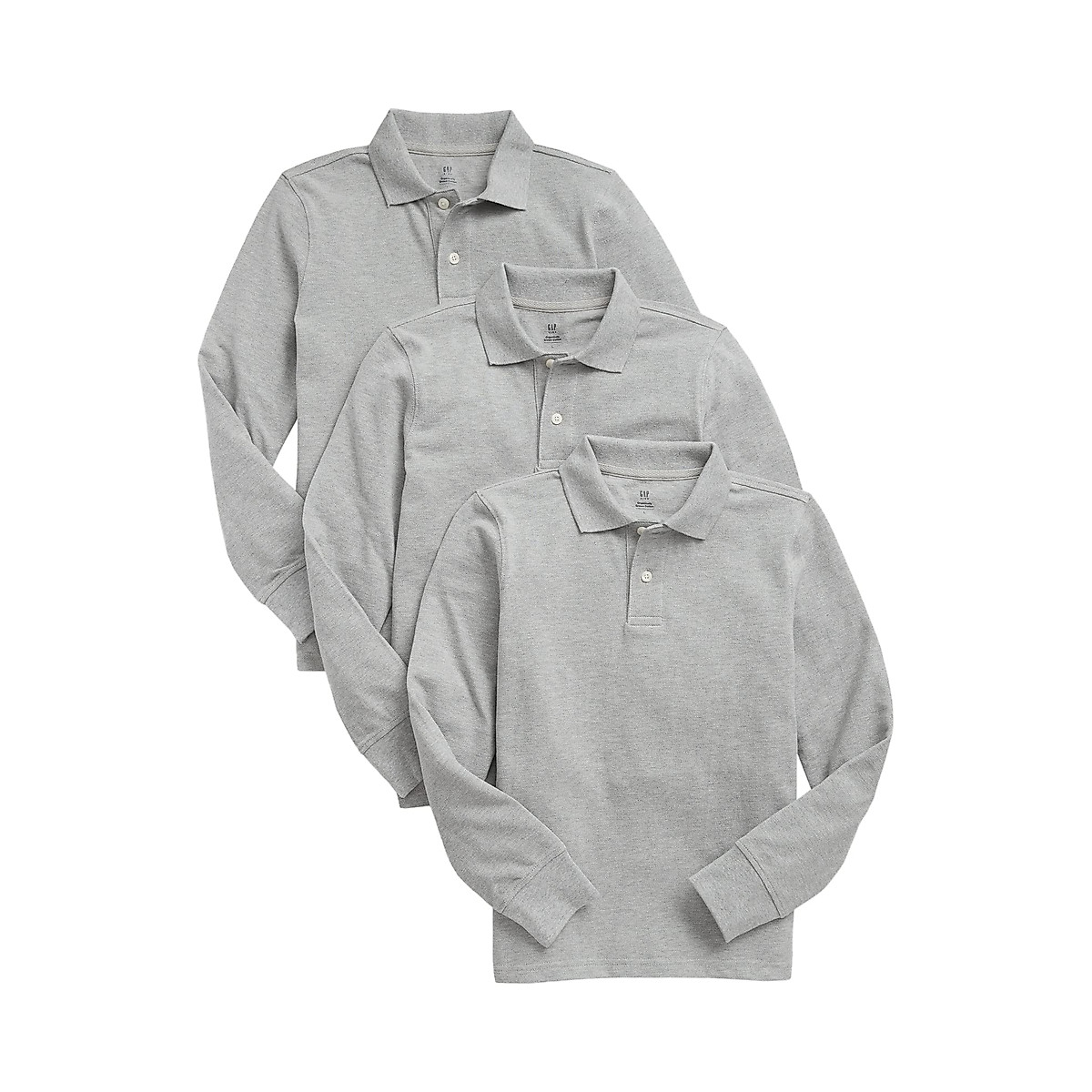 GAP Boys Organic Cotton Long Sleeve Uniform (3-Pack) Polo Shirt, Light Heather Grey B10, Large US