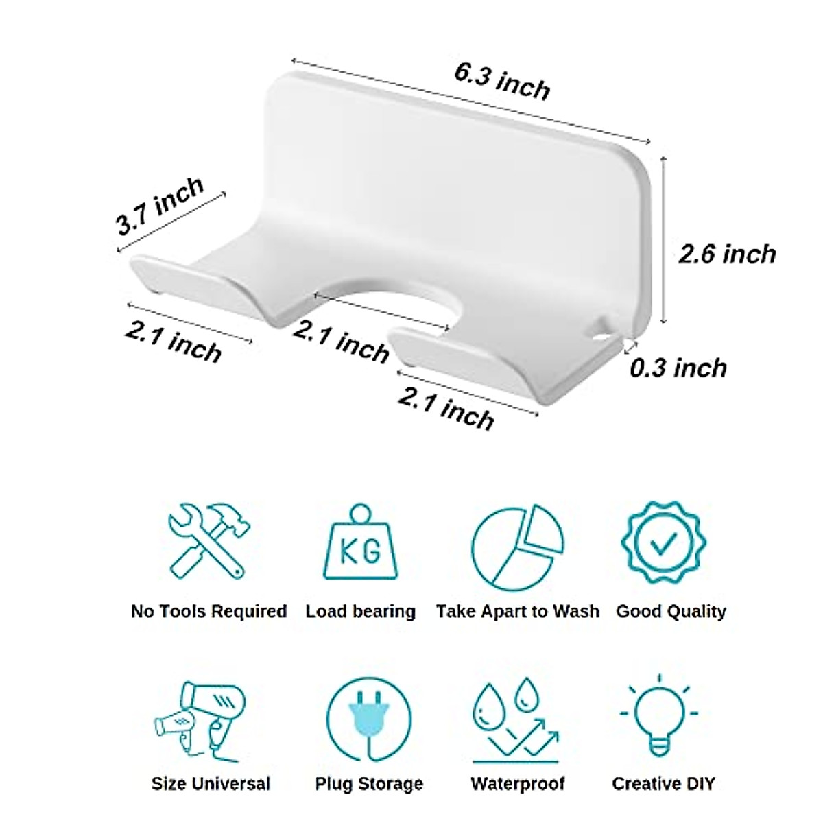 Hair Dryer Holder Wall Mounted - Self Adhesive Wall Hanging Hair Tool Organizer Wall Shelf for Blow Dryer Holder Rack Bathroom Vanity (White)