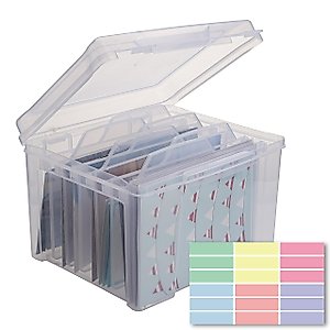 WRVCSS Greeting Card Storage & Organizer Box with 6 Coloful Removable Dividers for Holiday Birthday Get Well Cards Photos, Crafts, Scrapbooking(Clear)