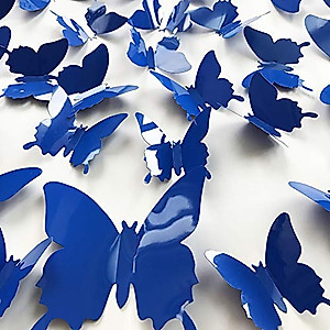 3D Royal Blue Butterfly Wall Stickers 24 pcs Removable Mural Stickers Wall Stickers Decal for Home and Room Decoration Kids Room Bedroom Decor Living Room Sticker (Dark Blue)
