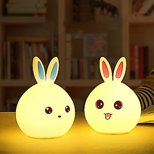 Cute Silicone Rabbit Night Light, USB Rechargeable Rabbit LED Soft Silicone Touch Sensor Bedside Pat Lamp for Children Baby Kids Gift Room Decor Lamps