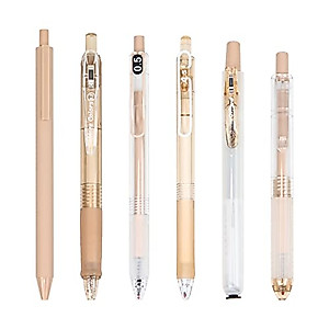 Buqoo Gel Pens Set, 5 Pack Retractable Gel Ink Pens 0.5mm Fine Points Pens Various Styles of Gel Pens with 1 Highlighter for Drawing Writing Planner and School Supplies (Brownish Red Color)