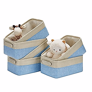 NEYKIOY Small Baskets Fabric Storage Bins 6 Pack Empty Gift Basket Decorative Storage Baskets for Shelves, Bathroom, Small Storage Basket with Handles(11.8" x 7.8" x 5.1"Inches- Beige&Blue)
