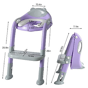 Potty Training Seat Ladder Girls,Toddlers Potty Training Toilet Seat Boys,Kids Potty Seat Potty Chair with Step Stool Fedicelly（Gray/Purple）