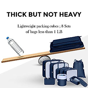 Packing cubes for essential travel - Set of 8 pcs of compression organizer for carry on suitcase, luggage mesh bags for accessories and clothing, laundry bag included (NAVY BLUE)