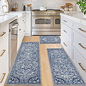 Ileading BohoRugs Sets 3 Piece with Runner Floral Carpet Farmhouse Mats Non Skid Washable for Kitchen Floor Office Sink Laundry