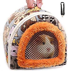 KAMEIOU Portable Small Animals Hedgehog Hamster Carrier Bag Case with Detachable Strap Zipper Breathable Small Guinea Pig Rat Chinchillas Hamster Hedgehog Carrier Pounch Bag for Small Animal Carriers