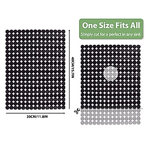 Qulable 2Pack Kitchen Sink Mat for Stainless Steel/Ceramic Sinks, PVC Eco-friendly Protectors for Bottom of Kitchen Sink, Adjustable, Fast Draining, Dots Design, 11.8x15.7 (Black)
