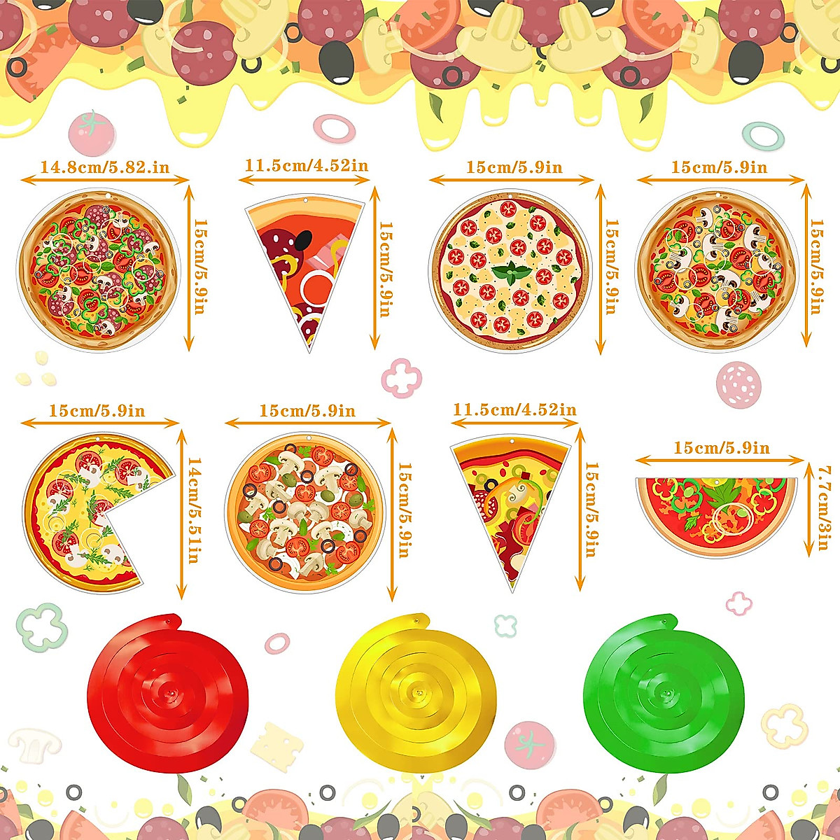 Teling 48 Pcs Pizza Party Decorations Pizza Hanging Swirl Themed Ceiling Decor Whirls for Birthday Party Supplies