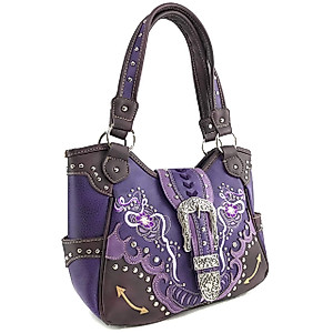 Zelris Floral Poppy Buckle Western Women Conceal Carry Tote Handbag Purse (Purple)