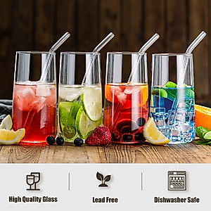 Claplante 18 oz Water Juice Drinking Glasses with Straws, Set of 8 Highball Glasses, Durable Drinkware Cups for Cocktails, Juice, Beer, Wine, Special Edition Glassware Set, Avant-Garde Collection