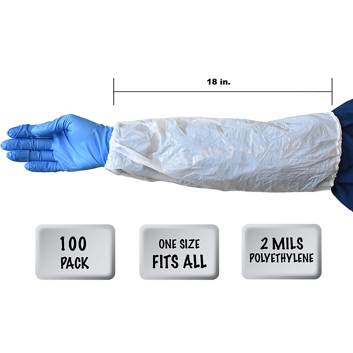 Disposable Plastic Sleeves | Blue | 100 Pack | 18 Inch | Waterproof Arm and Sleeve Protection