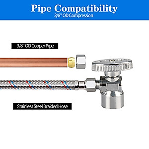 Stop Valves, 1/2" × 3/8" Angle Stop Valve, 1/2" FIP Angle Input, 3/8" OD Compression Output, 1/4 Turn, Chrome Plated Brass for Kitchen, Faucet, Toilet Valves