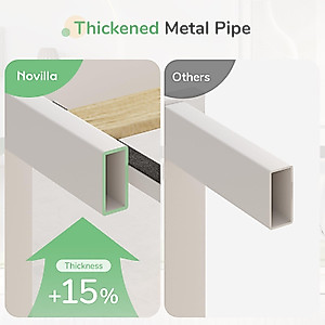 Novilla Full Size Bed Frame with Headboard, Metal Platform Bed Frame, Heavy Duty, No Box Spring Needed, Wood Slat Support, Easy Assembly, White
