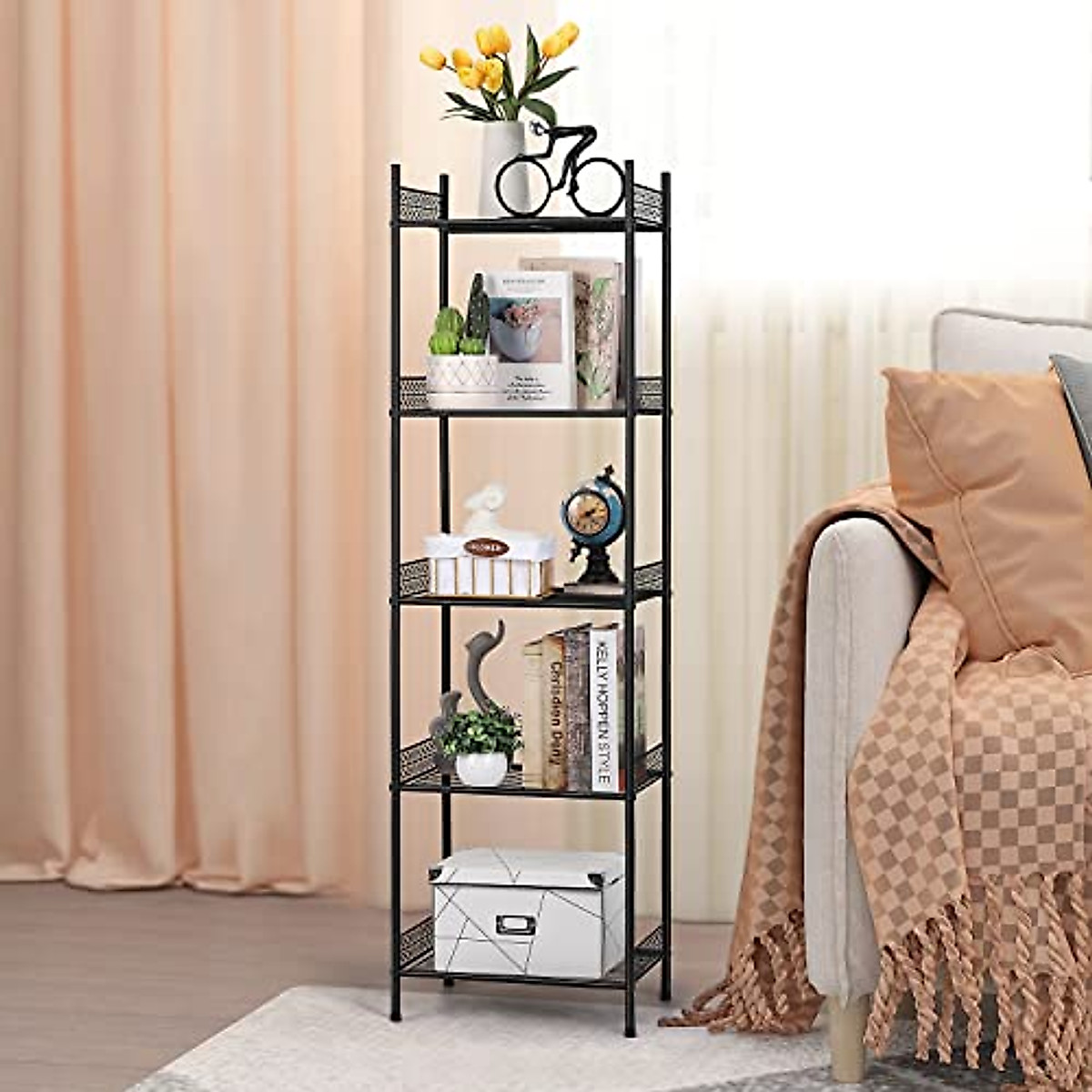 5 Tier Wire Shelving Metal Storage Rack Standing Shelving Units Shelves Bathroom Shelf for Laundry Bathroom Kitchen Livingroom Pantry Closet Garage 12.6" D×16.3" W×57" H, Black