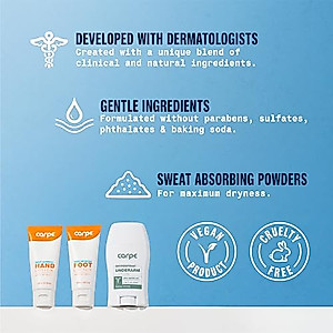 Carpe Antiperspirant Underarm, Hand & Foot Lotion Bundle, Head to Toe Sweat Protection for Hands, Feet, and Underarm, Dermatologist Recommended