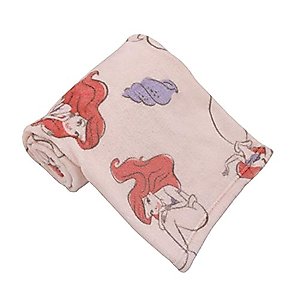 Disney The Little Mermaid Super Soft Ariel Starfish Seashell French Fiber Baby Blanket, Pink, Purple, Red