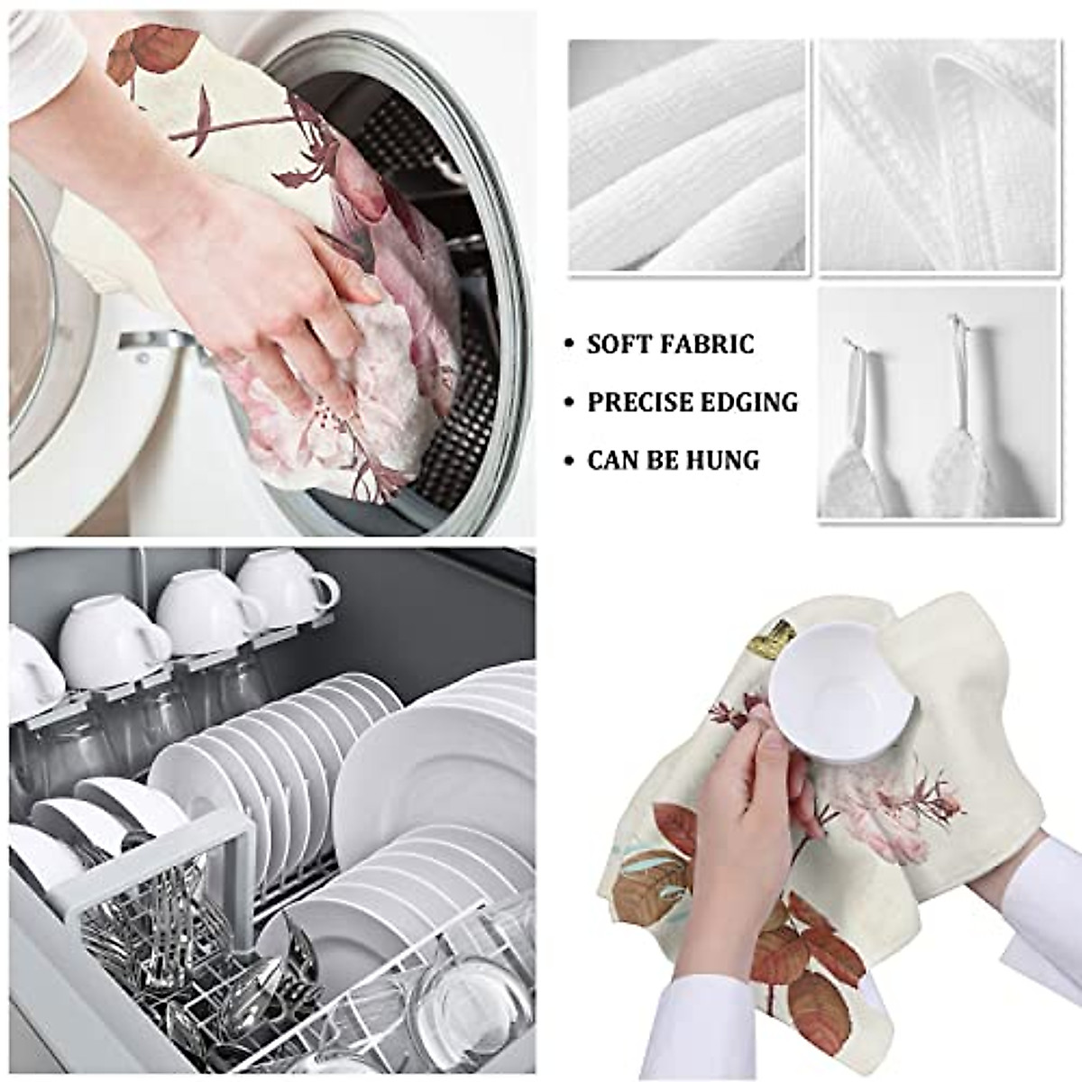 Big buy store Kitchen Towels Set of 2 Floral with Leaves Dish Towels and Dishcloths Sets Decorative Tea Towel Rustic Butterfly Absorbent Hand Towels for Kitchen Drying Bathroom Decor Gift 18x28 Inch