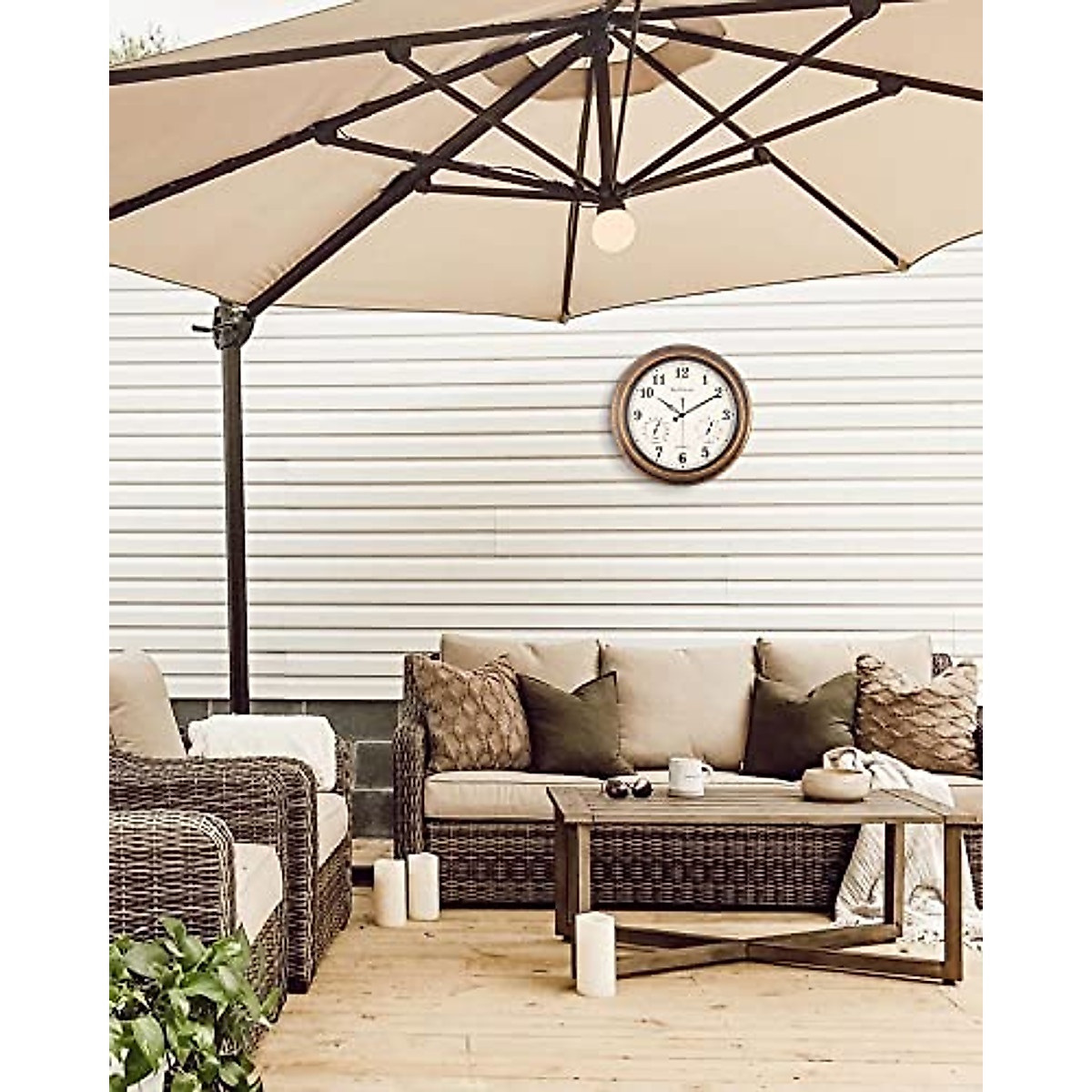 SkyNature Outdoor Clocks Waterproof, Large Outdoor Clock and Thermometer, Silent Wall Clocks Battery Operated, 18 Inch Decorative Rustic Farmhouse Wall Clock for Patio - Bronze