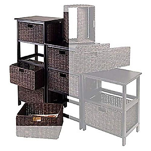 Contemporary Home Living Set of 5 Black Storage Racks and Foldable Baskets, 36.75”