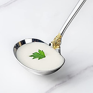 KEAWELL Luxury Gravy Ladle, 18/10 Stainless Steel, Gold Accent, Small Gravy Spoon for Home. Solid and Sturdy, Set of 2, Dishwasher Safe