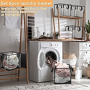 6 Pcs Popup Laundry Hamper 12.6 Inch Small Collapsible Laundry Baskets with Handles, Portable Mesh Laundry Hamper, Foldable Clothes Hamper for Washing Storage, Kids Toy College (Black,Single Layer)