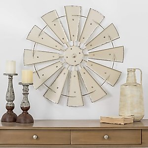 Glitzhome 22" Farmhouse Galvanized Windmill Wall Sculpture Home Decor Rustic Metal Rustic Wall Art Decoration, Silver