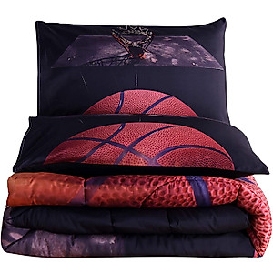 Btargot Basketball Comforter Sets Twin for Boys Teens,3D Sports Basketball Bedding,Soft Microfiber Reversible Quilt with 3 Matching Pillow Shams