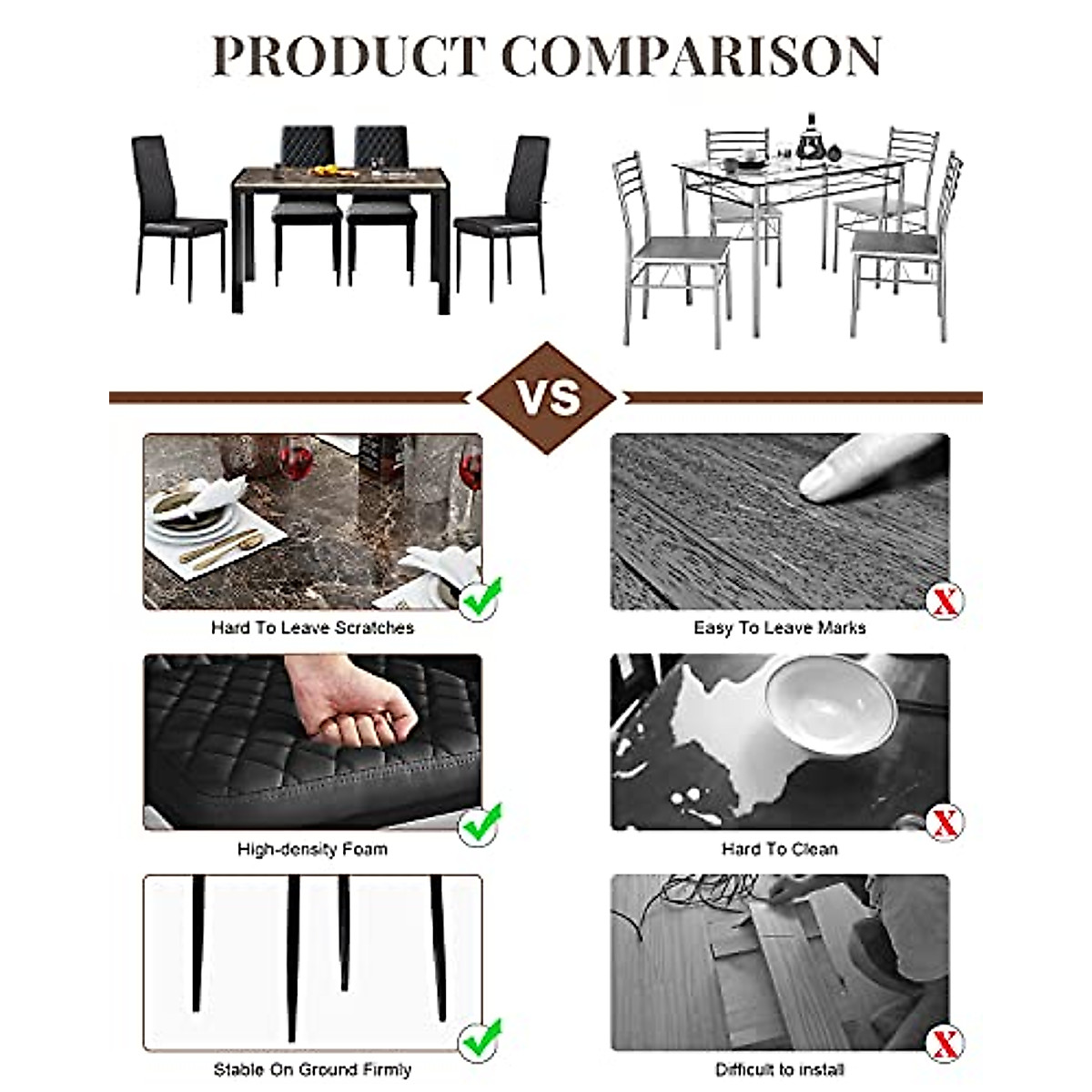 DKLGG Dining Table Set for 4, 5-Piece Kitchen Table Set, Faux Marble Kitchen Table, and 4 PU Leather Upholstered Chairs, Space Saving Dining Room Table Set for Small Spaces, Restaurant