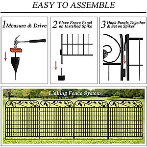 Amagabeli 2 Pack Decorative Garden Fence Border 36in(L)x44in(H) Animal Barrier Dogs Rustproof Landscape Wrought Iron Fencing Gate Folding Patio Flower Bed Black ET043