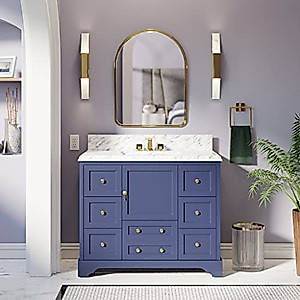 Madison 42-inch Bathroom Vanity (Carrara/Royal Blue): Includes Royal Blue Cabinet with Authentic Italian Carrara Marble Countertop and White Ceramic Sink