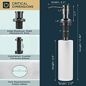 FORIOUS Black Soap Dispenser for Kitchen Sink, Built in Kitchen Sink Soap Dispenser, Kitchen Soap Dispenser Lotion Dispenser Pump Built in Refill from The Top with 500ML/18OZ Large Liquid Bottle