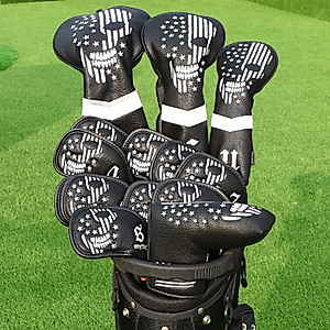 caiobob mytag Golf Skull Skeleton Head Cover Golf Club Black Leather Headcovers Set Fits Driver Fairway Wood Hybrid (1pc Driver Cover)