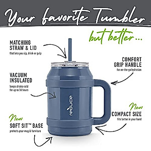 Reduce 50 oz Tumbler with Handle - Vacuum Insulated Stainless Steel Desk Mug with Sip-It-Your-Way Lid and Straw - Keeps Drinks Cold up to 36 Hours - Sweatproof, Dishwasher Safe - OG Mineral Blue