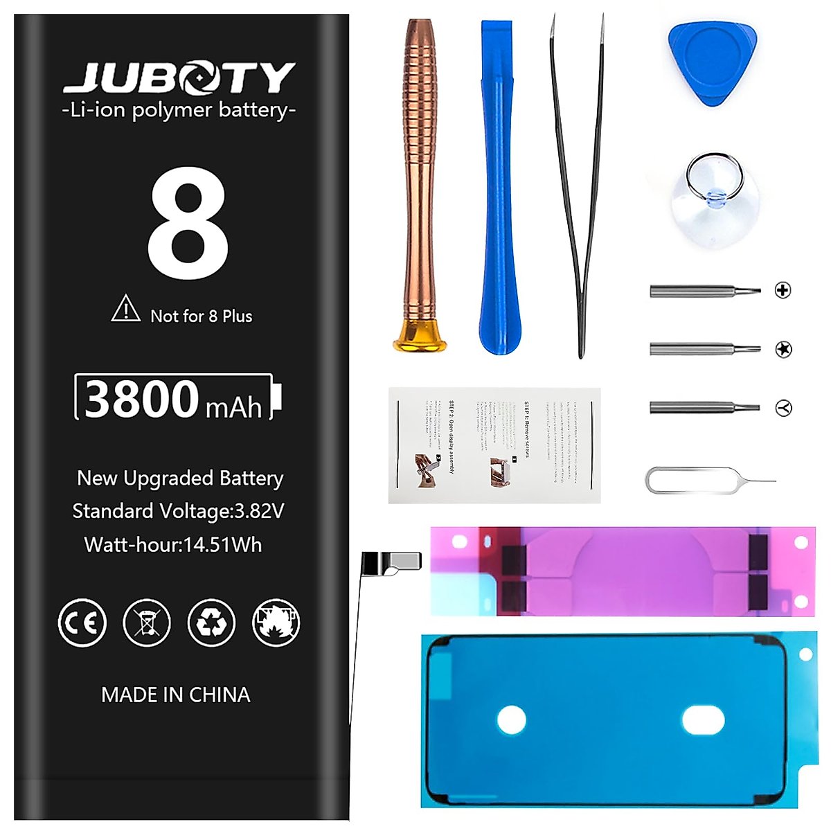 JUBOTY 3800mAh Battery for iPhone 8, Li-ion Internal New Upgrade 0 Cycle High Capacity Replacement Battery for iPhone 8 Model A1863 A1905 A1906 with Professional Repair Tool Kit