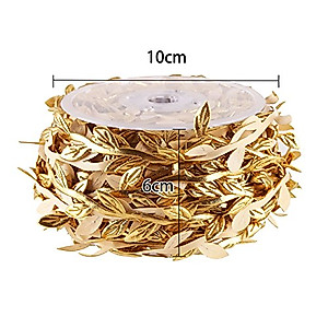 DECORA 36 Yards Artificial Gold Leaf Ribbon Trim for Wreath Making and Christmas Gift Wrapping Wedding Decoration