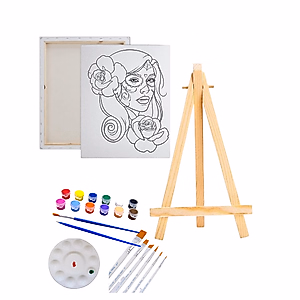 Essenburg Pre Drawn Canvas Paint Kit | Teen, Kids and Adult Sip and Paint Party | DIY Date Night Couple Activity| Canvas Boards for painting| LADY OF THE DEAD ((M 12X16 PAINT. EASLE, 10 PAINT BRUSHES)