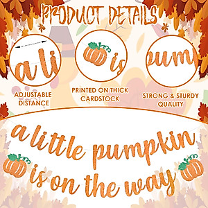 Orange Glitter "A Little Pumpkin Is On The Way" Banner - Pumpkin Baby Shower Banner, Fall Themed Gender Reveal Decorations, Thanksgiving Autumn Garland Photo Prop for Indoor Outdoor Party Supplies