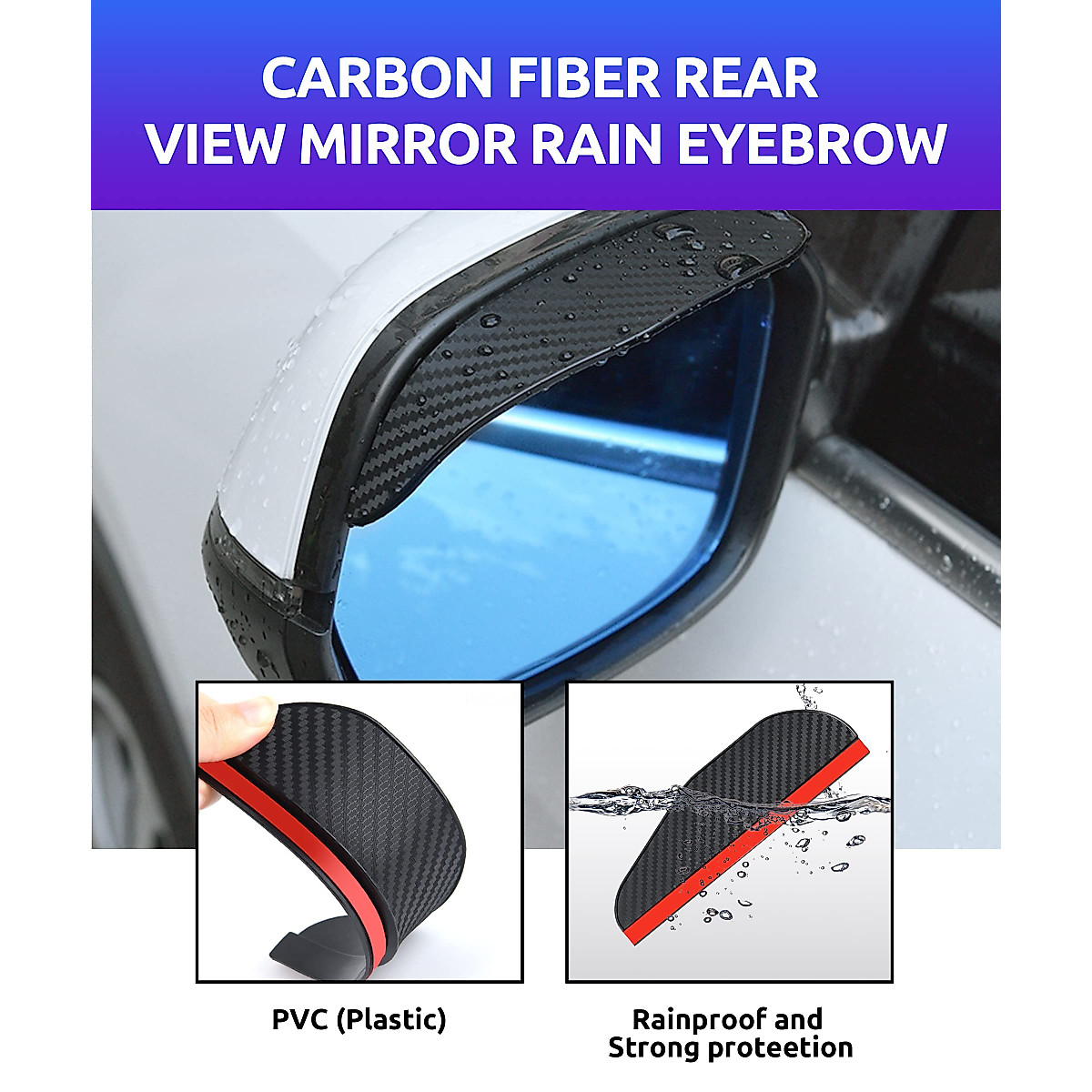 ESEWALAS 2 Pieces Carbon Fiber Eyebrow Side Mirror Rain Guard Sticker,Car Rear View Mirror Rain Visor Guard,Rear View Side Mirror Rain Eyebrow,Car Rear View Mirror Snow Ice Mirror Covers (Black)